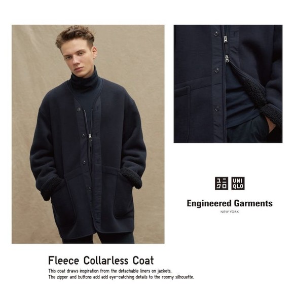 Jackets & Coats | Rare Engineered Garments X Uniqlo Fleece Collarless Coat Black Sz Medium ...